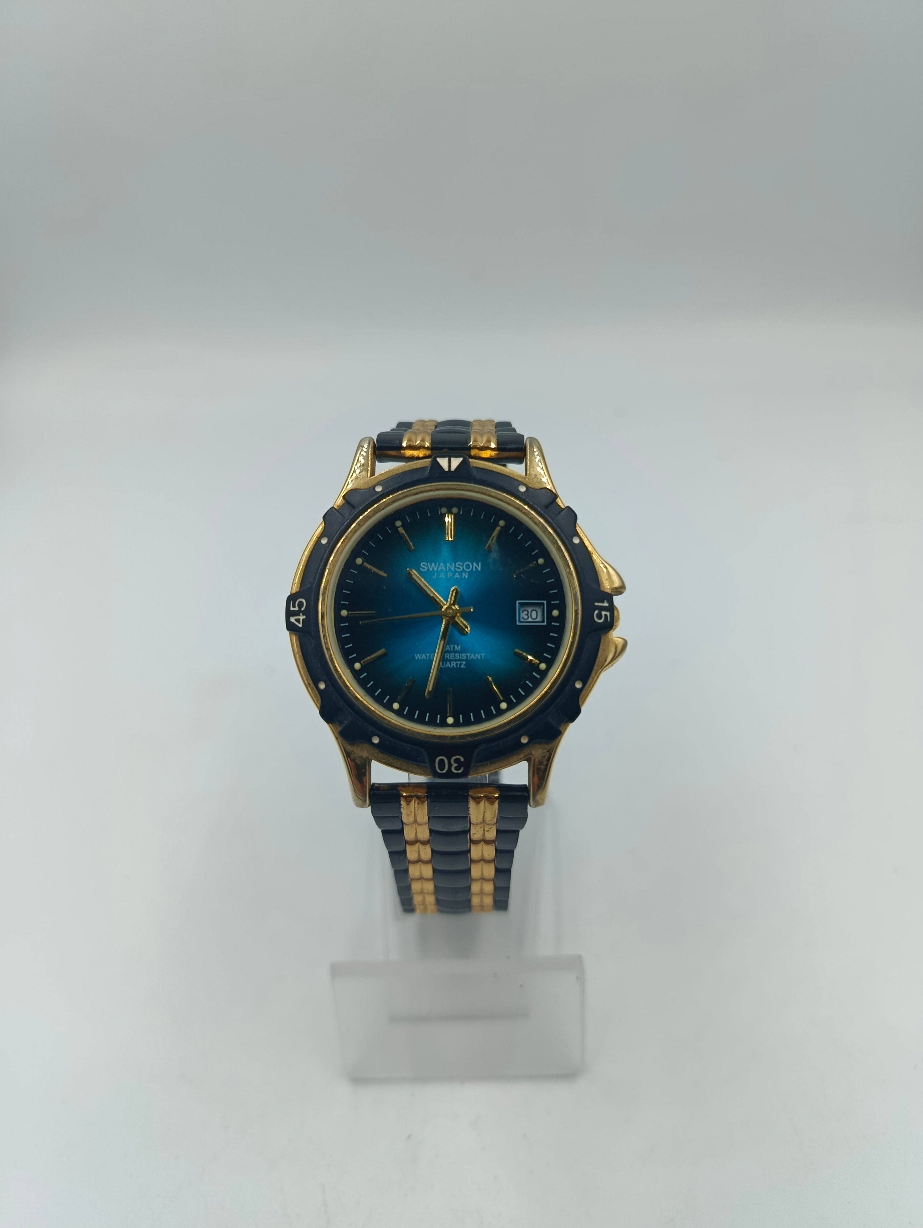 Swanson Japan Quartz Armbanduhr Blau Gold mit Datumsanzeige – Gallery ...